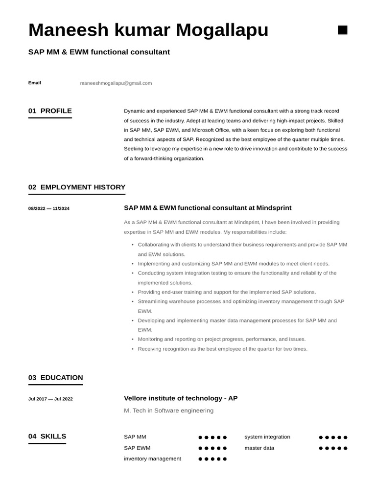 Maneesh Kumar Mogallapu - SAP MM & EWM Functional Consultant | PDF | Consultant | Information ...