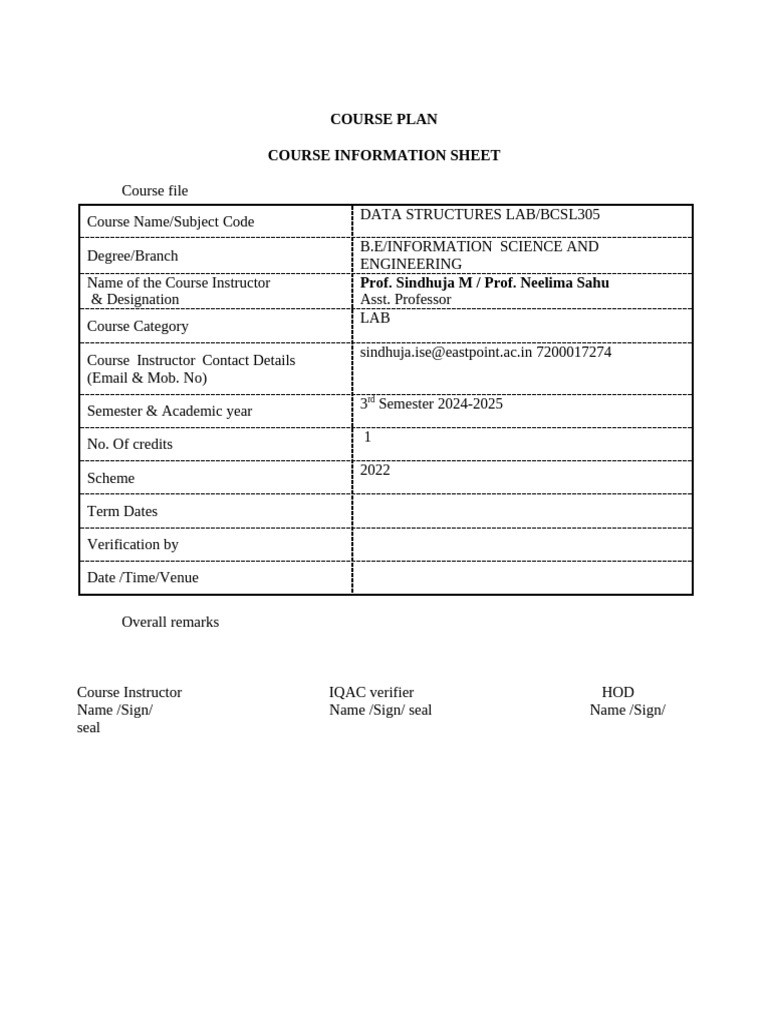 DS Lab-Course Plan - 2023-24 | PDF | Engineering | Queue (Abstract Data Type)