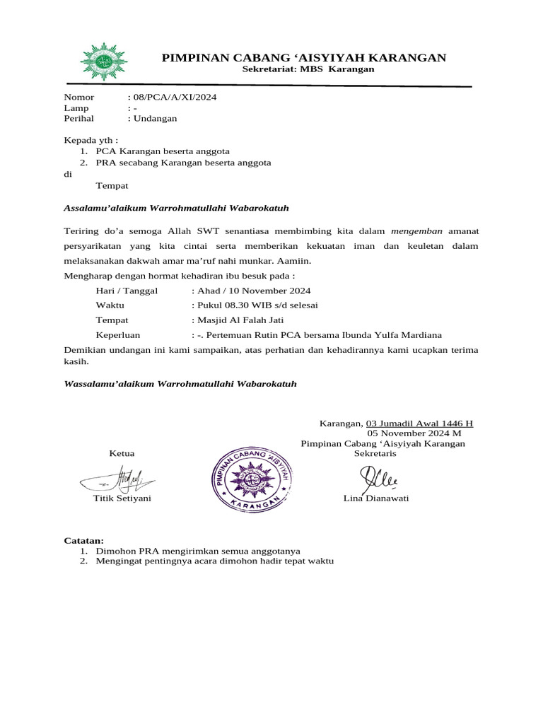 Undangan Pertemuan Rutin Jati Pdf