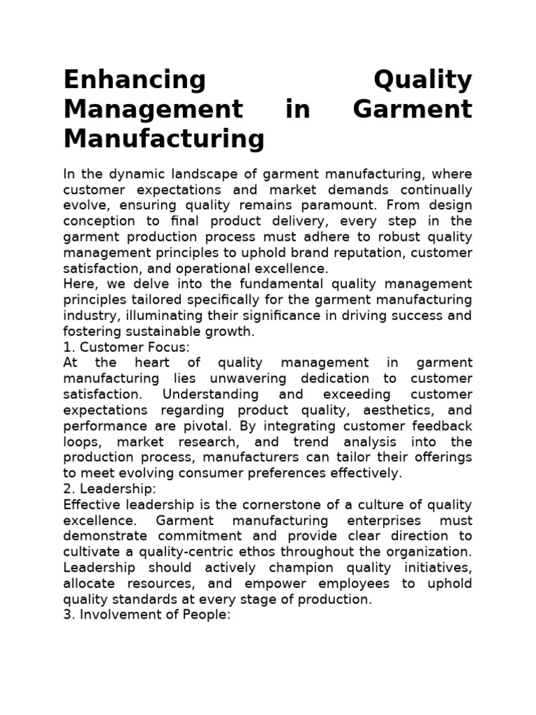 Enhancing Quality Management in Garment Manufacturing | PDF | Quality ...