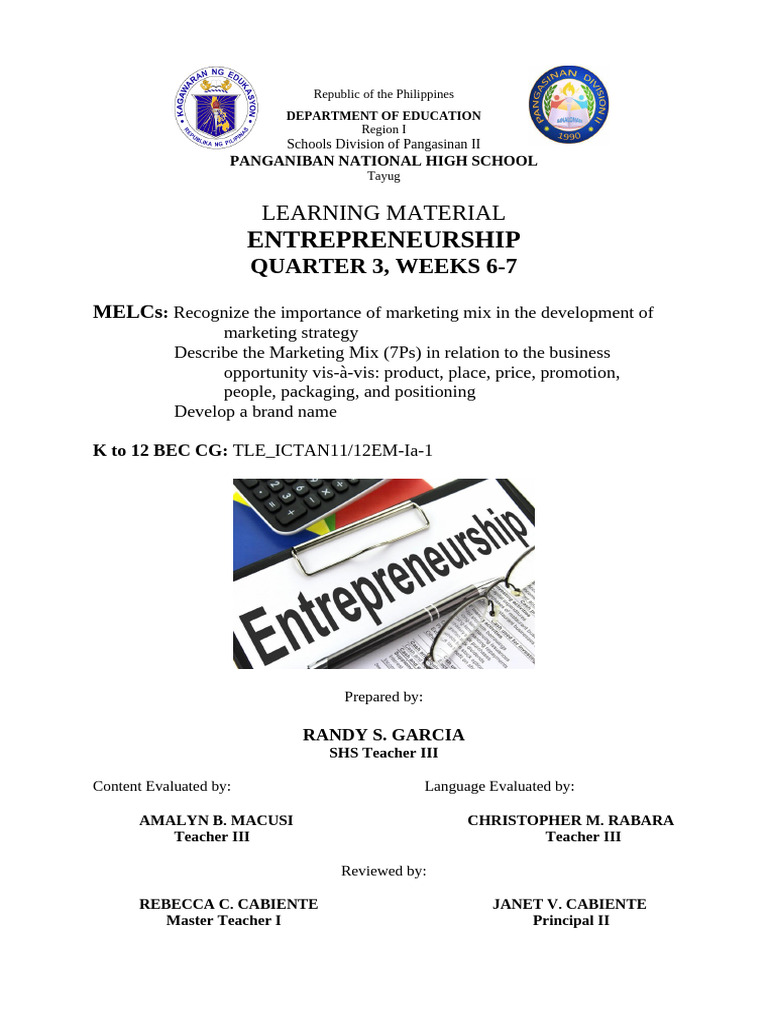 Entrep Q3 W6-7 | PDF | Marketing | Marketing Strategy