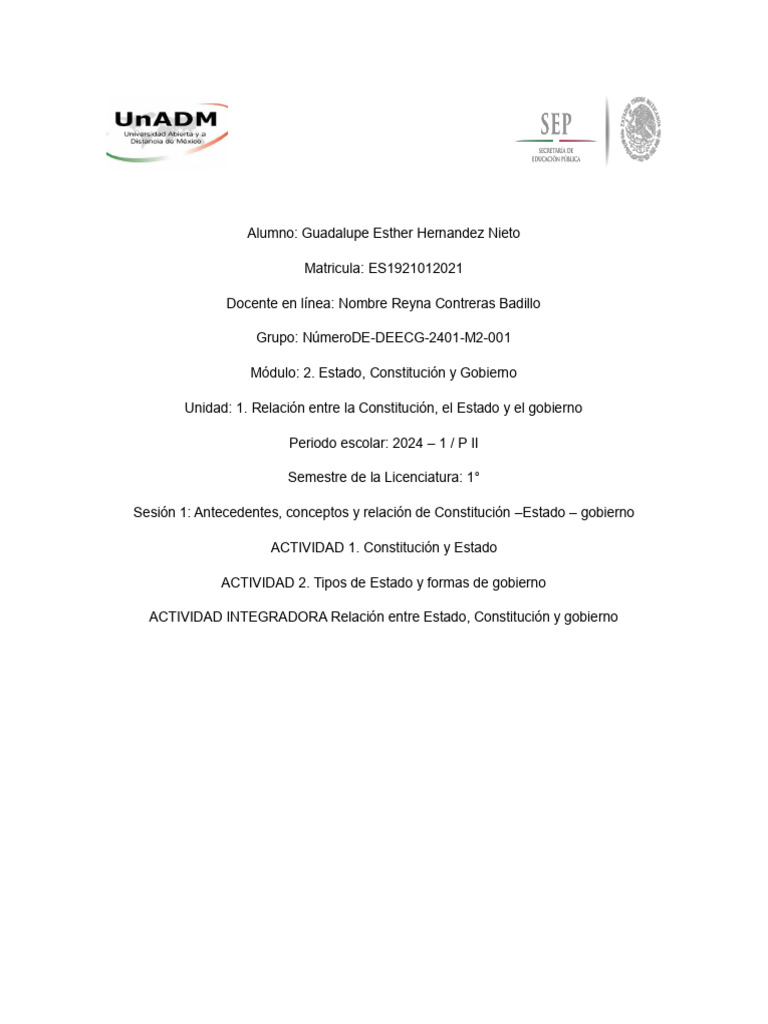 M2 U1 S1 Guhn | PDF | Constitución | Monarquía