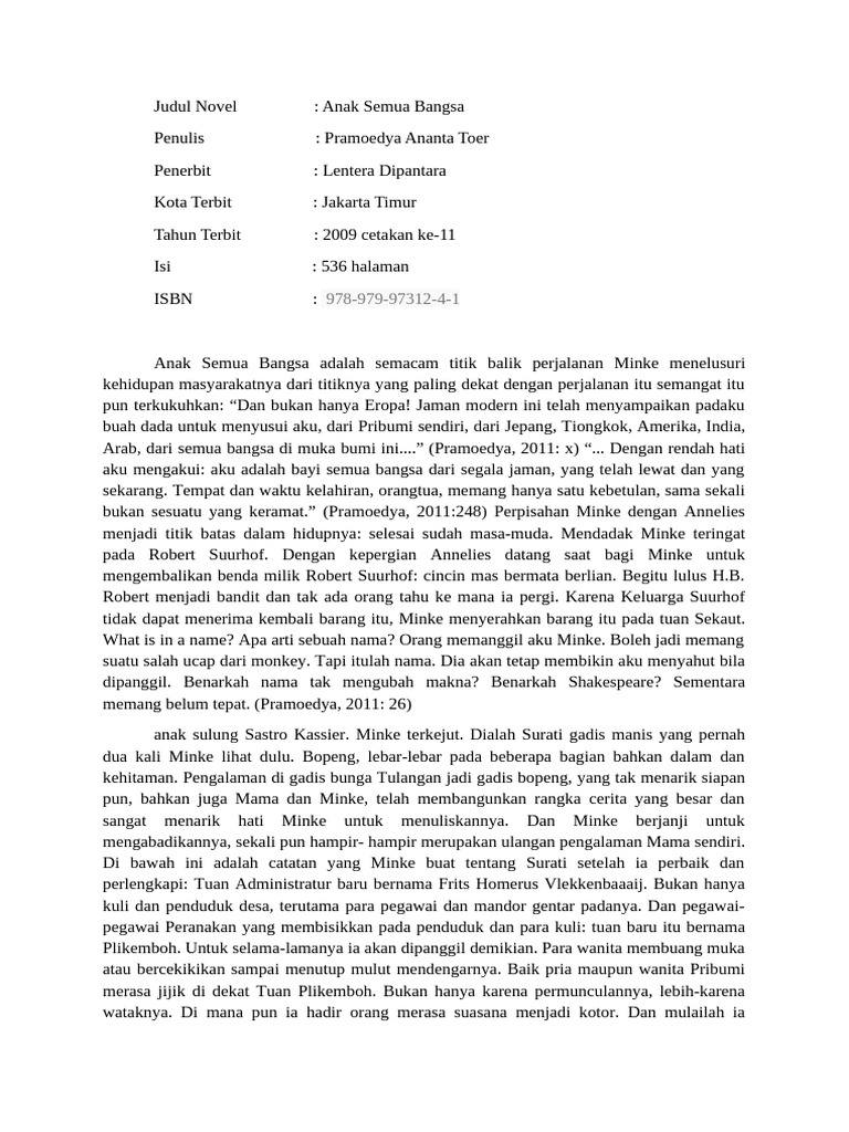 Analisis Novel Sejarah "Anak Semua Bangsa" | PDF | Fiksi Misteri, Thriller, & Kejahatan | Fiksi Umum