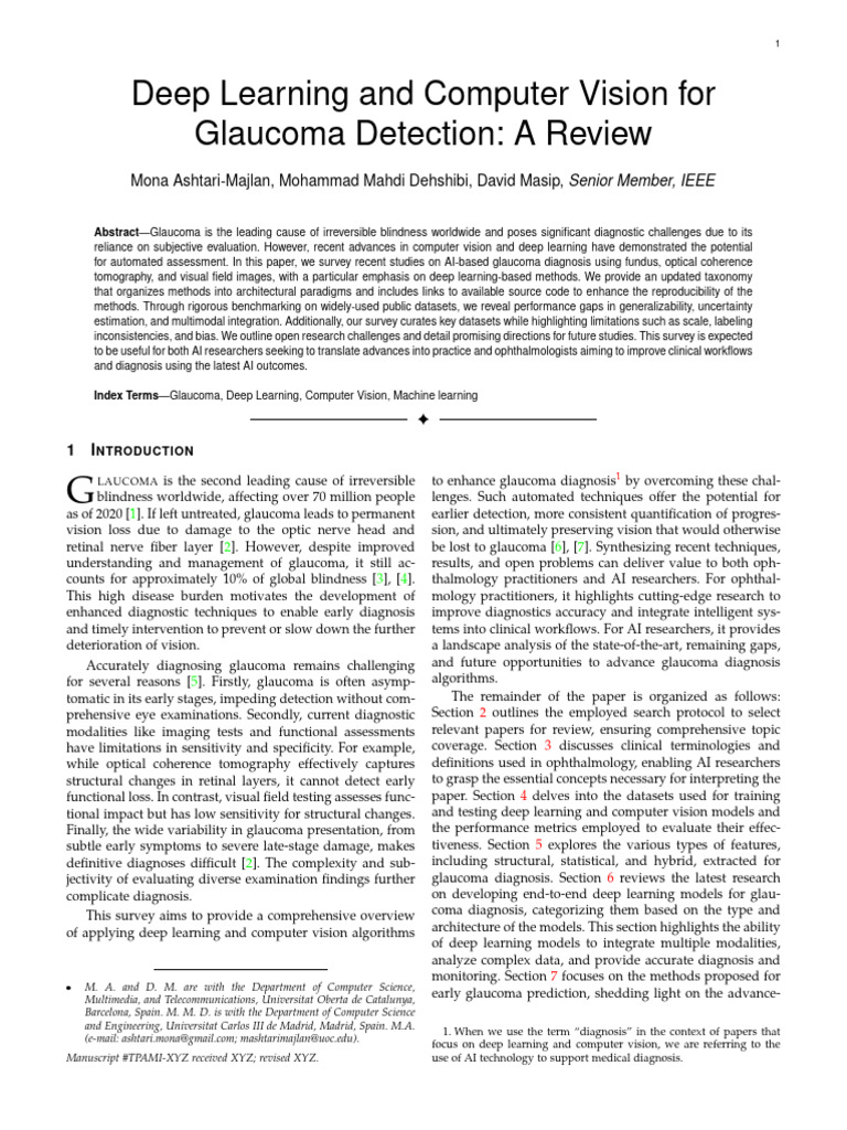 Deep Learning and Computer Vision For Glaucoma Detection: A Review ...