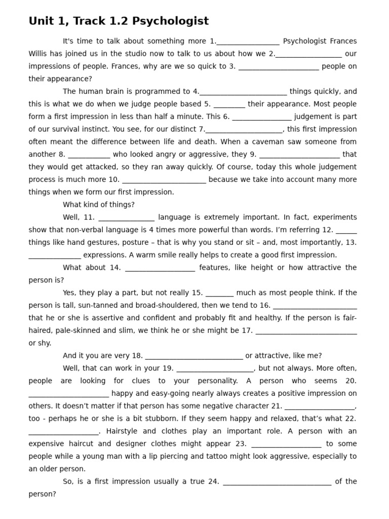 Unit 1 listening 1.2et | PDF | Nonverbal Communication | Psychology