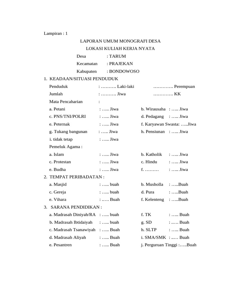 Lampiran KKN 2020 Laporan Umum Monografi Desa | PDF | Kesehatan Holistik