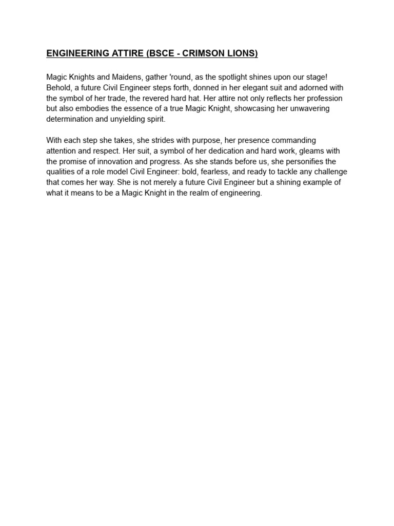 Engineering Attire Bsce Crimson Lions | PDF