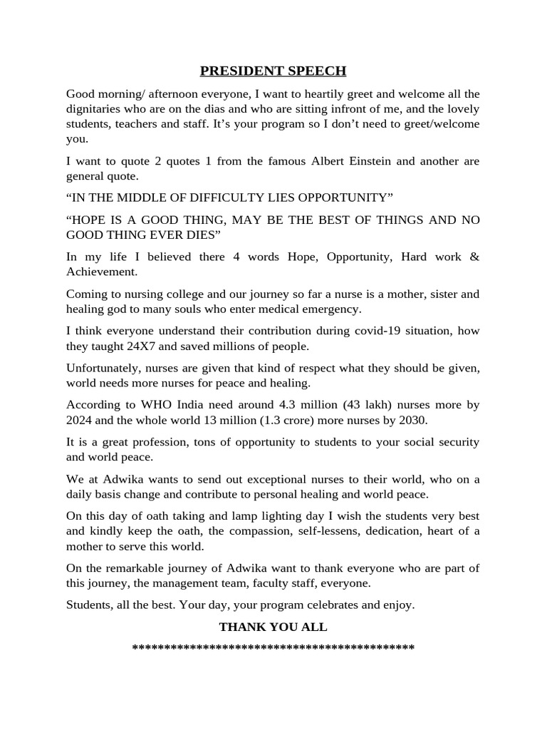 President Speech | PDF