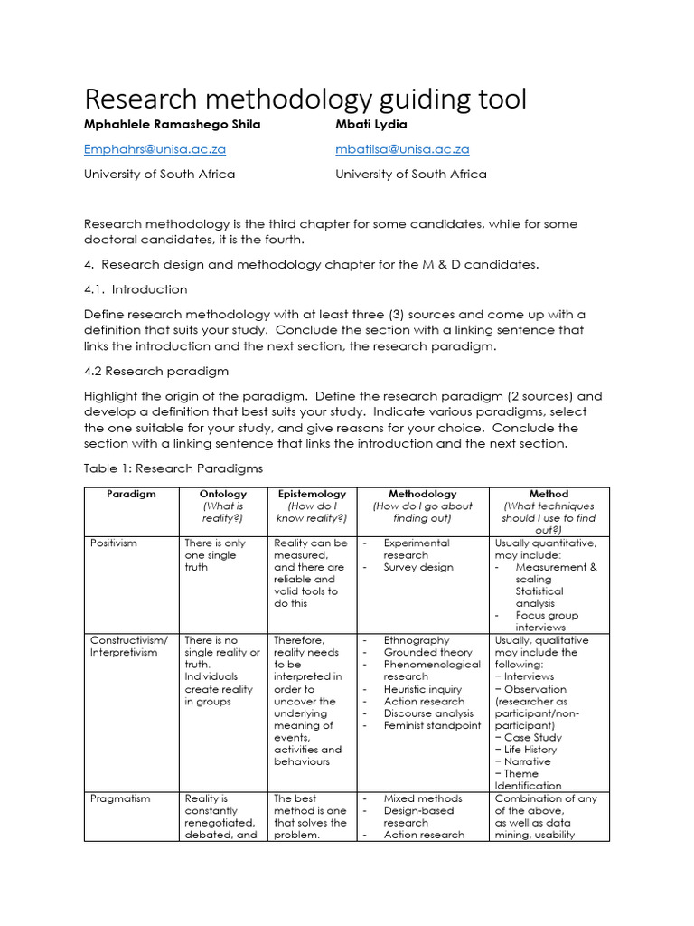 Research Methodology Guiding Tool Designed by Ramashego Shila Mphahlele ...