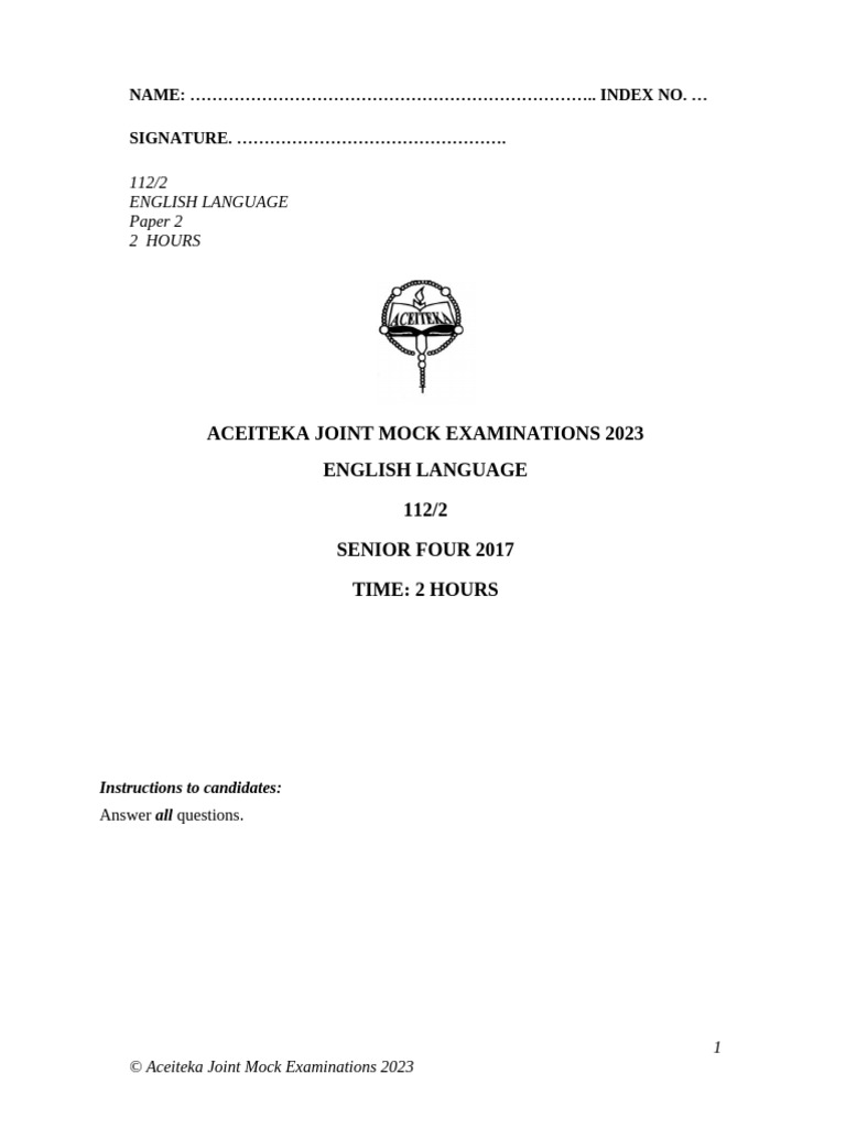 Aceiteka 2023 English Mock Exam | PDF | Learning | Behavior Modification