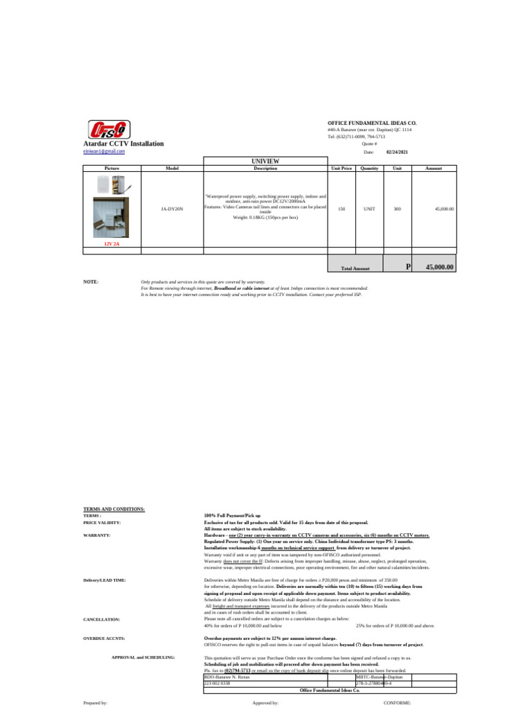 Atardar CCTV Installation Quotation | PDF | Closed Circuit Television