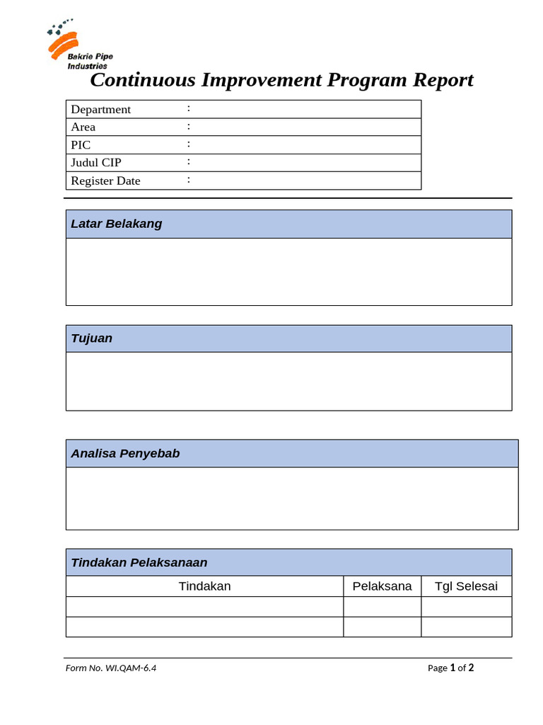 FORM Continuous Improvement Program Report (R1) . | PDF