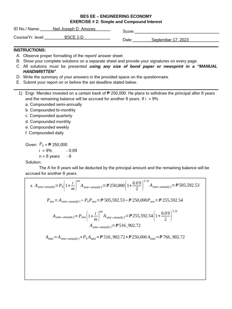 BES EE Exercise No. 2 1st Sem 23 24 | PDF