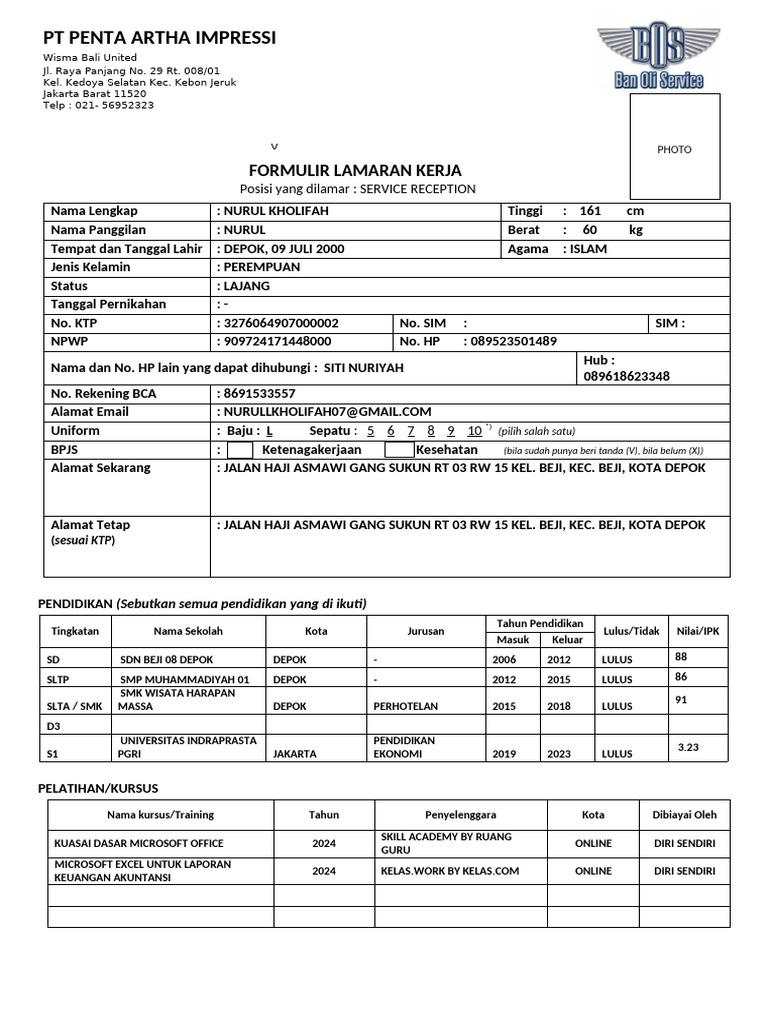Form Lamaran Kerja | PDF