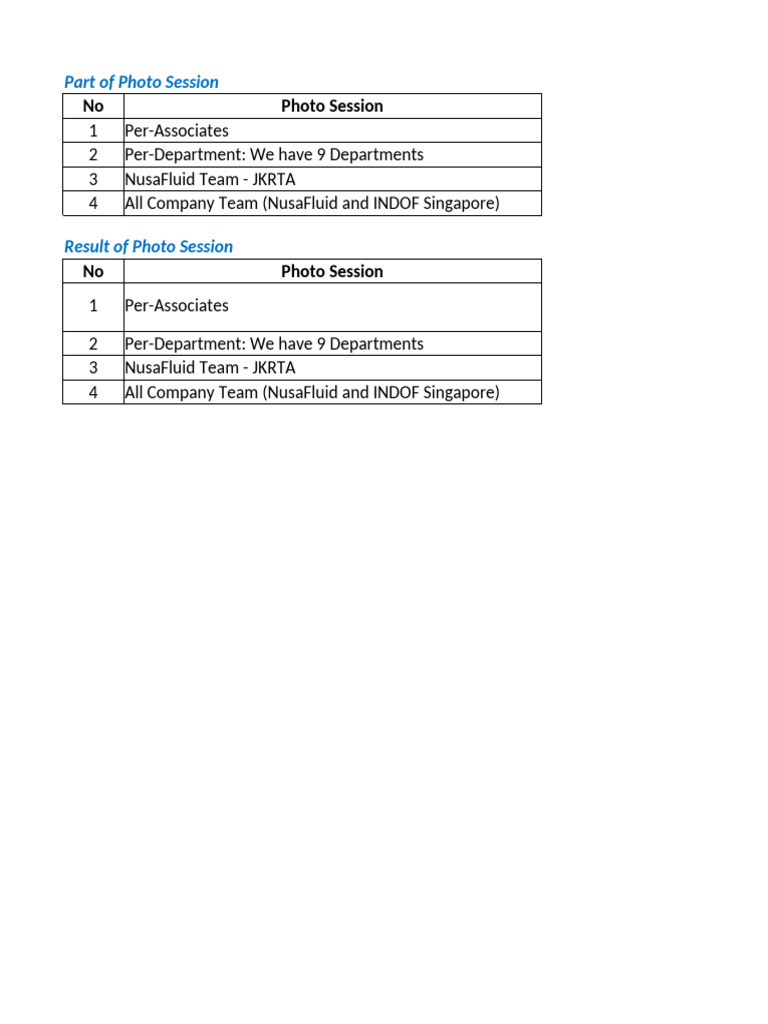 List of Photo Session - 171024 | PDF
