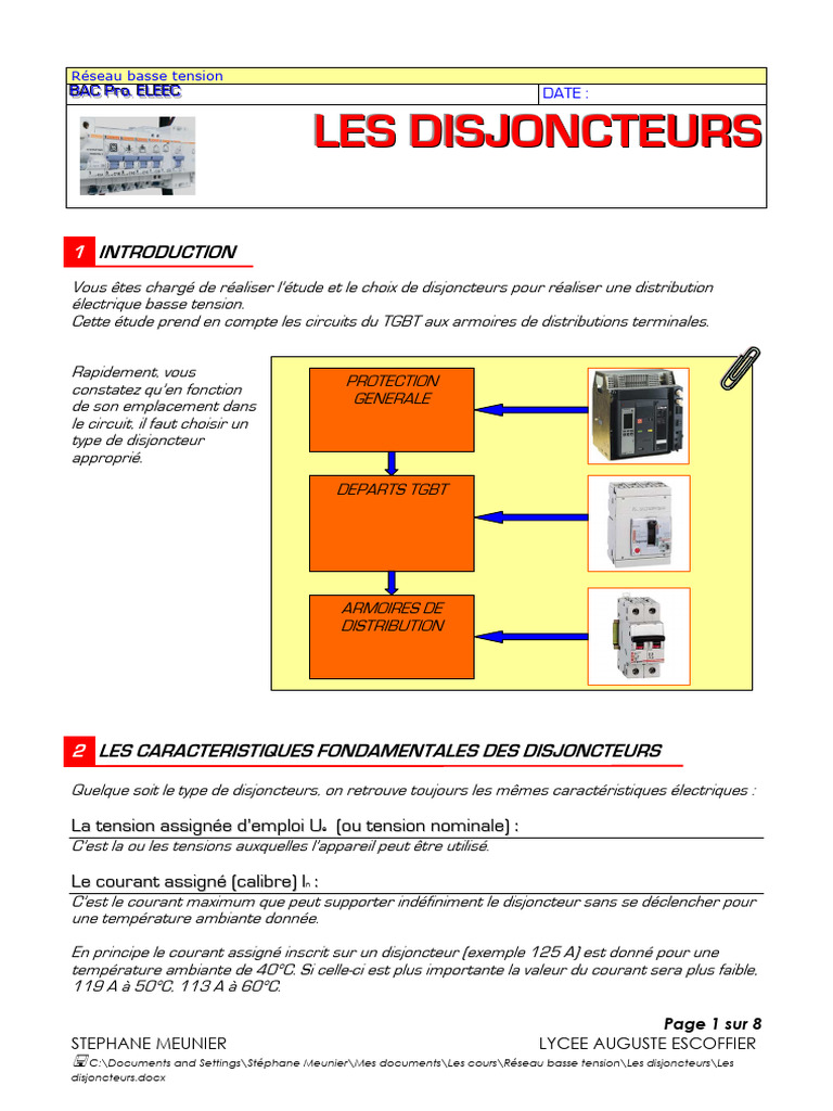 Choix et fonctionnement des disjoncteurs | PDF | Électrotechnique ...