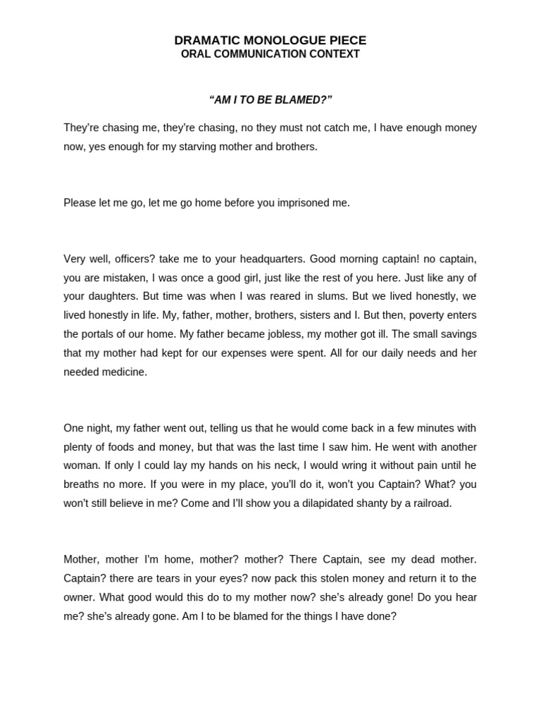 Am I to Be Blamed? A Monologue | PDF