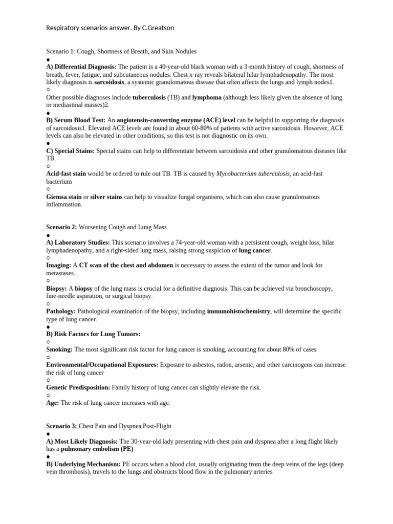 Respiratory Scenario Answers | PDF | Adrenocorticotropic Hormone | Adrenal Gland