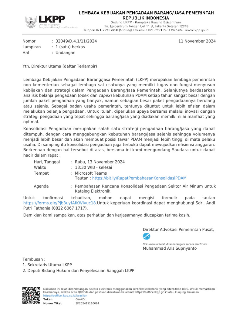 LKPP - Undangan PDAM - Daring | PDF