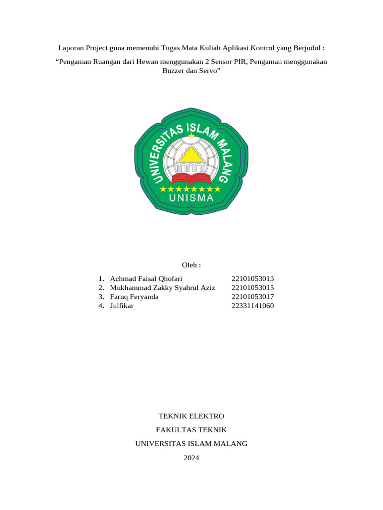 NEW Laporan Project Guna Memenuhi Tugas Mata Kuliah Aplikasi Kontrol | PDF