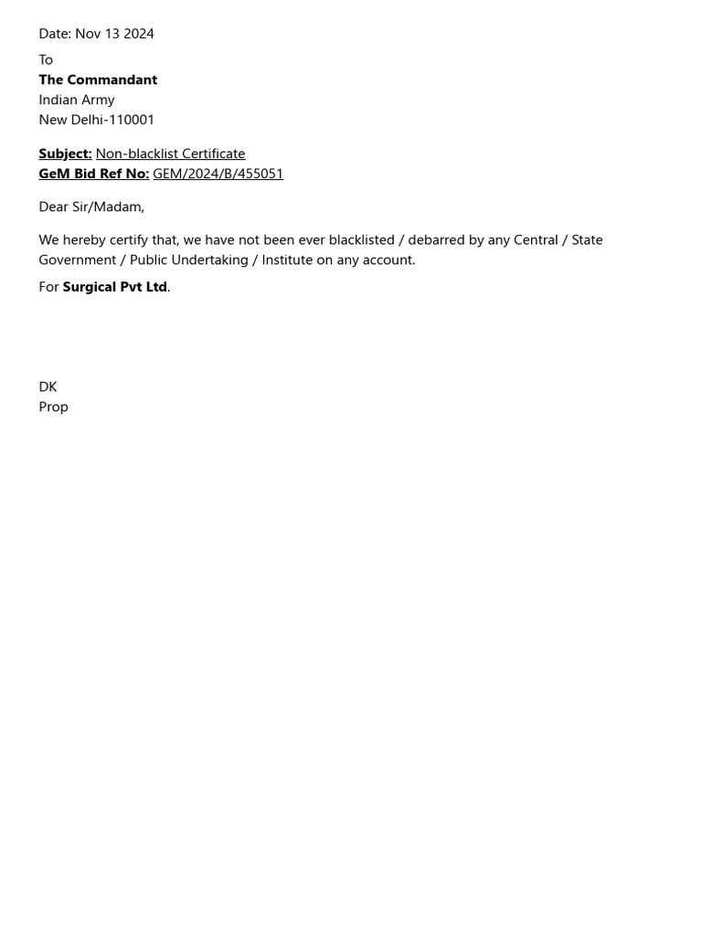 8 - Non Blacklist Certificate Format | PDF | Business