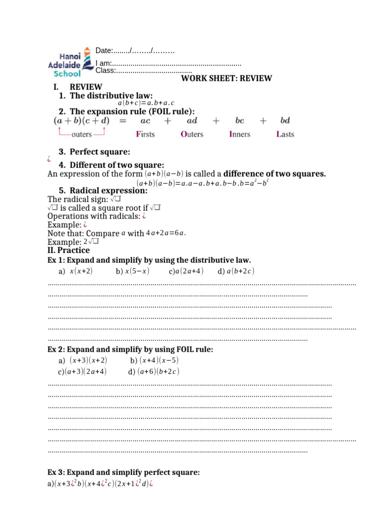 G8_L1.4 Work sheet | PDF | Elementary Mathematics | Numbers