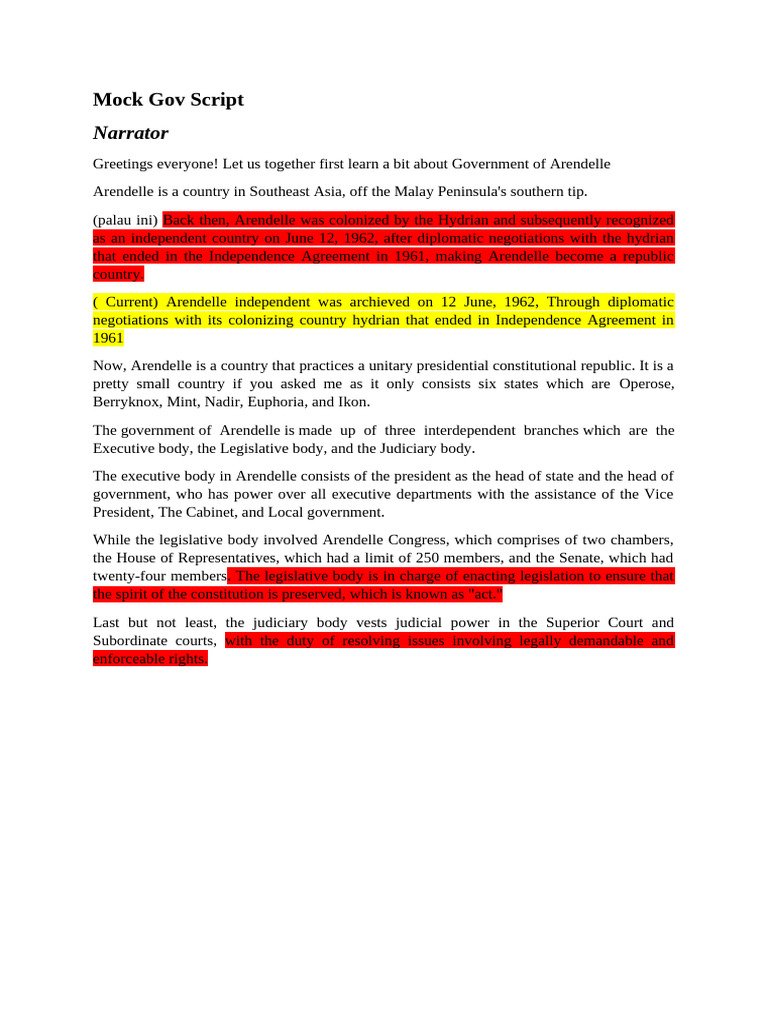 Mock Gov Script | PDF | Governance | Separation Of Powers
