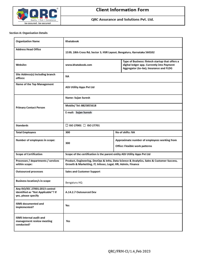 Client Info Form QRCFRM-CI1.4 | PDF | Business | Computing