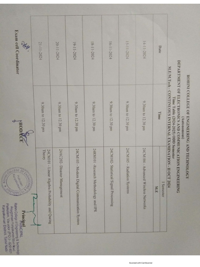 CIA-2 (PG) Internal Exam Timetable 2024-25 ODD Semester | PDF