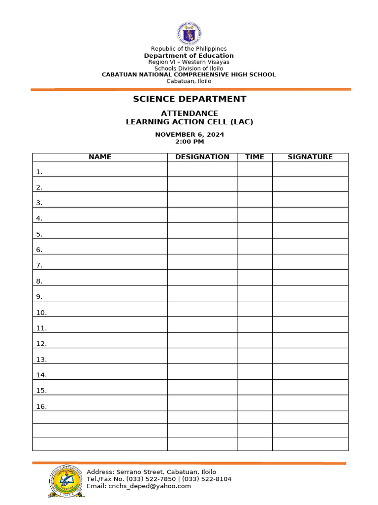 LAC SESSION ATTENDANCE TEMPLATE | PDF LAC SESSION ATTENDANCE TEMPLATE | PDF
