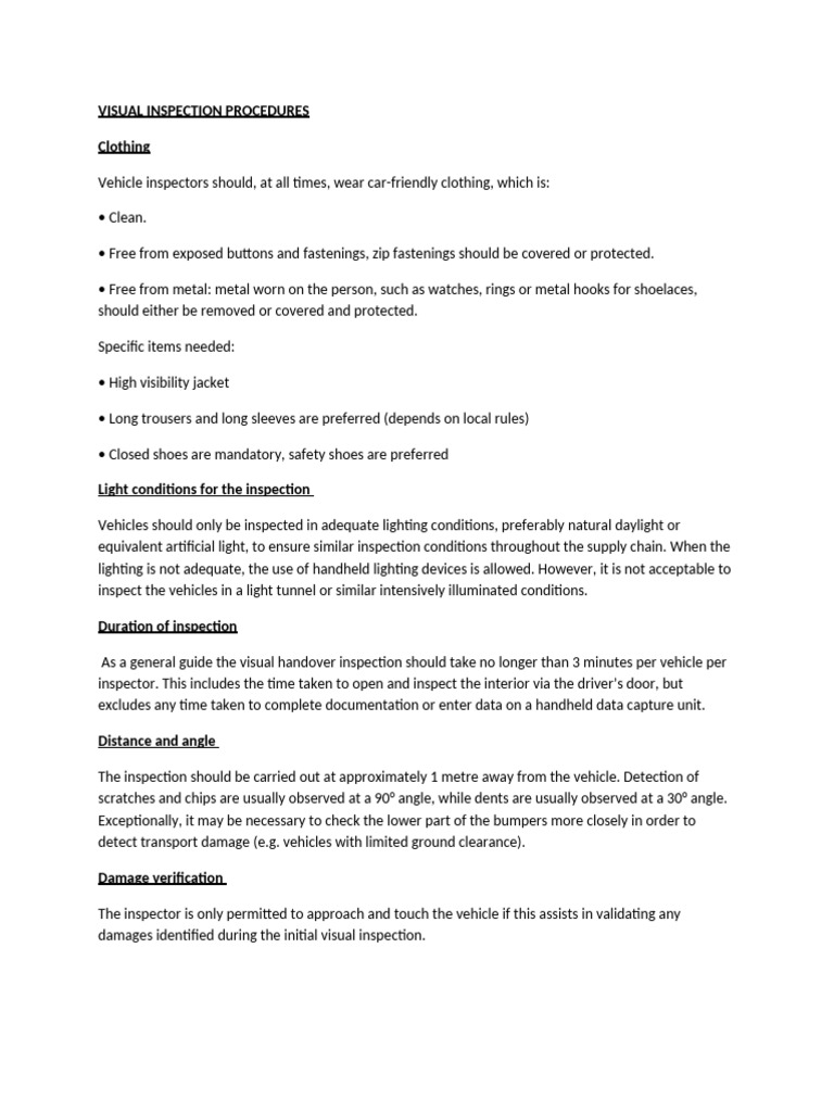 VISUAL INSPECTION PROCEDURES | PDF | Lighting | Vehicles