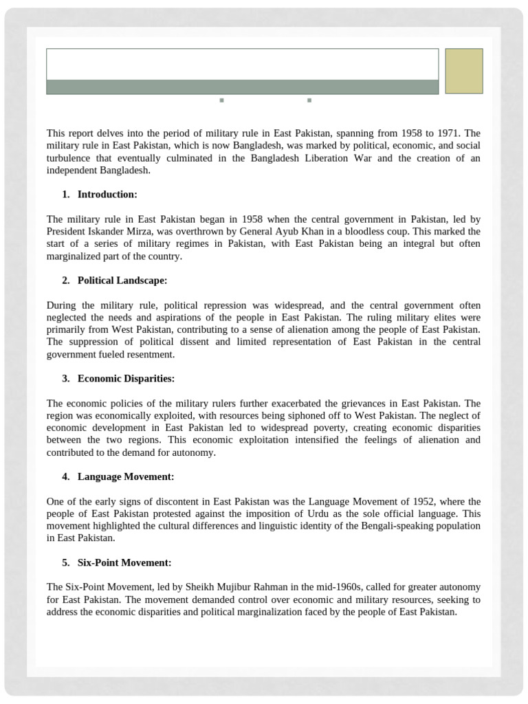 A Report On Military Rule of Then East Pakistan | PDF | Pakistan ...
