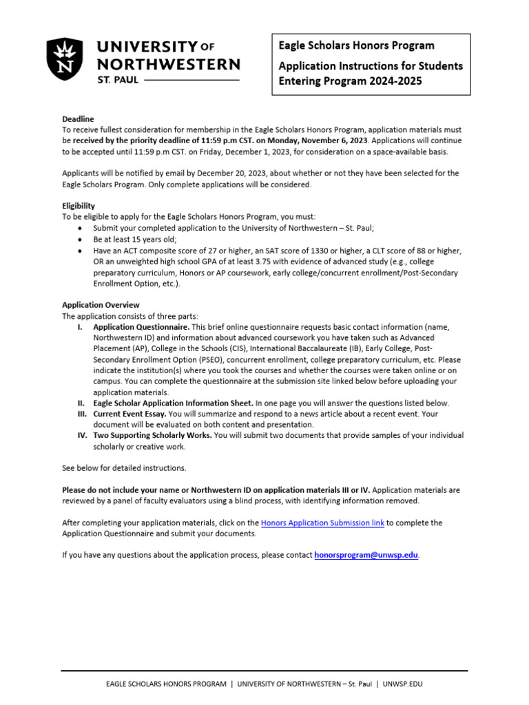 Httpsunwsp - eduuploadsAcademicPDFsEagle Scholars2024 2025 Eagle Scholars Application ...