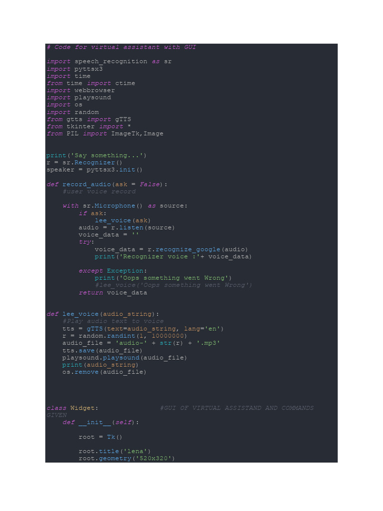 Virtual Assistant GUI Code in Python | PDF | Human–Computer Interaction ...