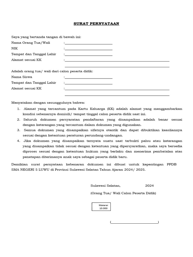 Pakta Integritas PPDB 2024 | PDF