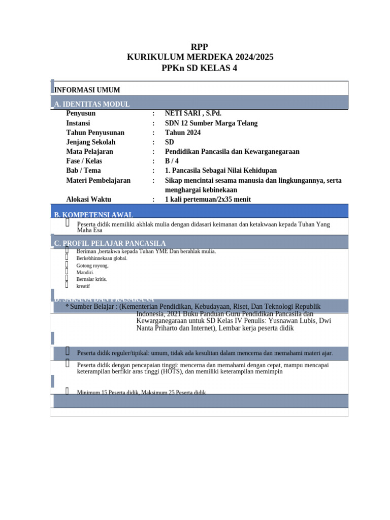 RPP Kelas 4 Persiapan Akreditasi | PDF | Karier & Perkembangan