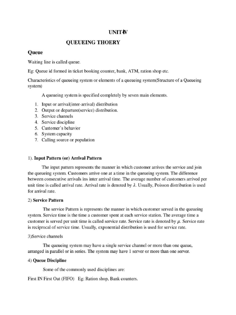 Unit 4.1 Queuing Theory | PDF