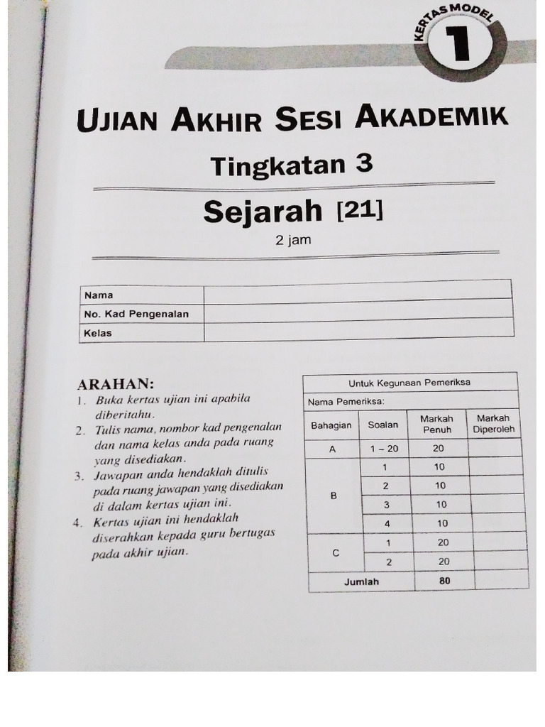 Model Uasa Sejarah - Form 3 | PDF
