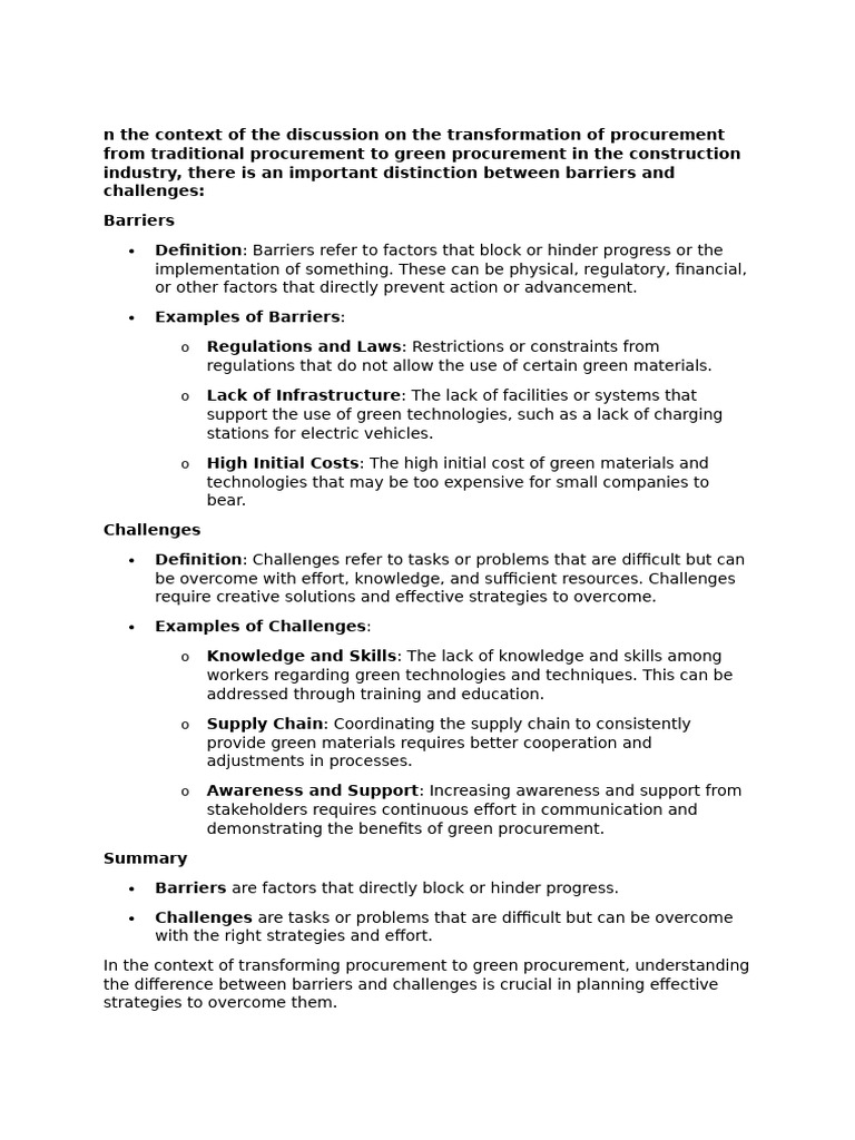 Barriers vs. Challenges in Green Procurement | PDF