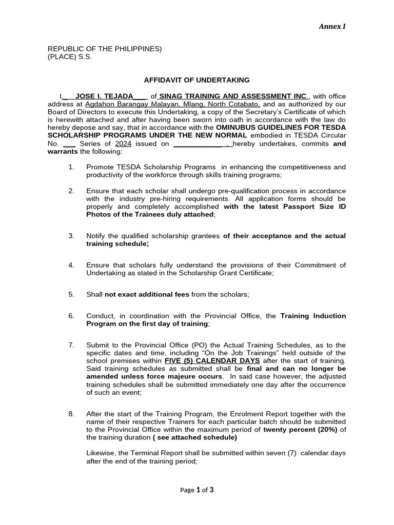 Affidavit of Undertaking | PDF | Audit | Justice