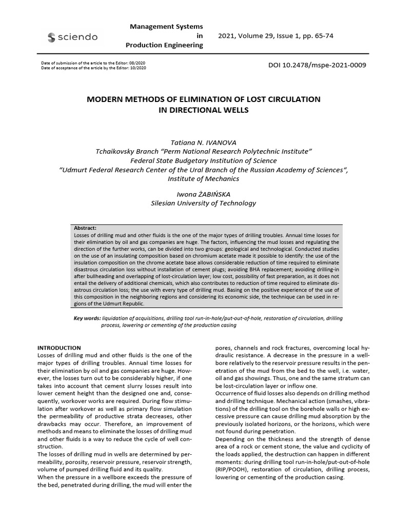MODERN METHODS OF ELIMINATION OF LOST CIRCULATION IN DIRECTIONAL WELLS ...