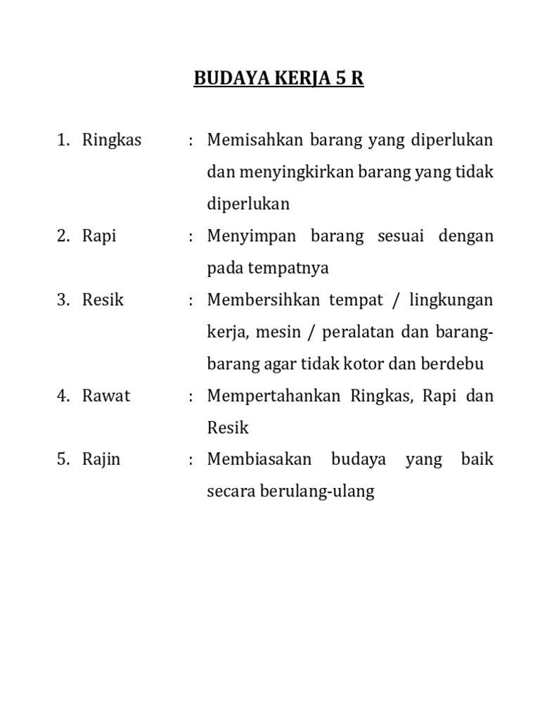 Budaya Kerja 5 R & 10 Budaya Malu Karyawan | PDF