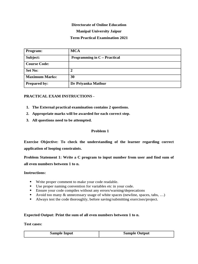 MCA TermEndPracticalExam Set2 | PDF | Pointer (Computer Programming) | Control Flow