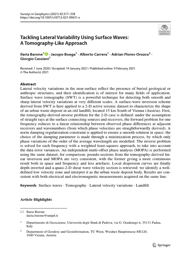 s10712-021-09631-x | PDF | Inverse Problem | Waves