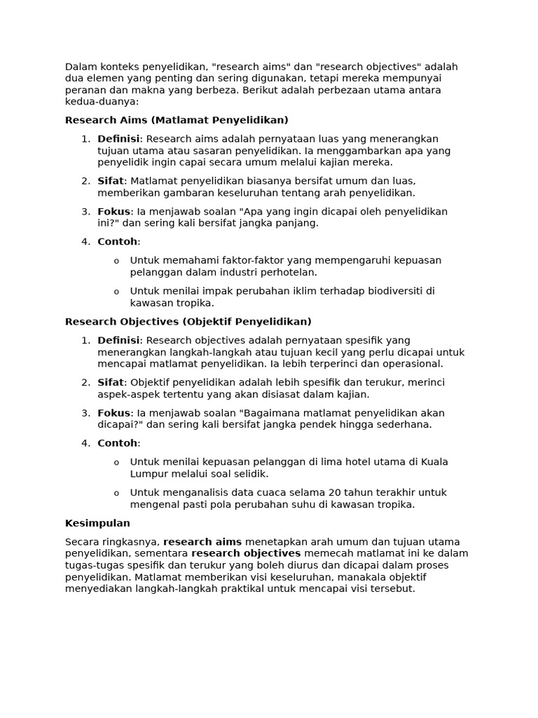 Perbezaan Aims dan Objectives Penyelidikan | PDF | Karier & Perkembangan