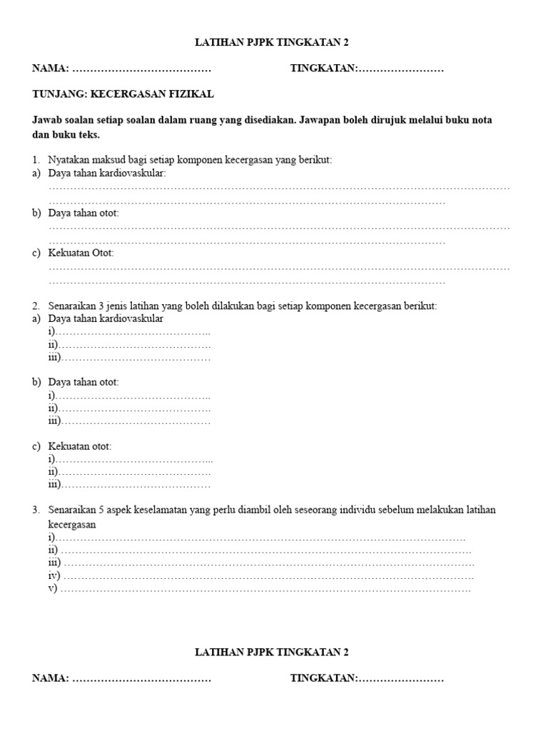 Latihan PJPK Tingkatan 2 PDF Free | PDF