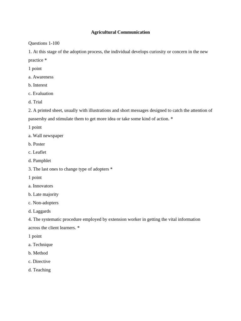 Agricultural Communication Test | PDF | Communication | Evaluation