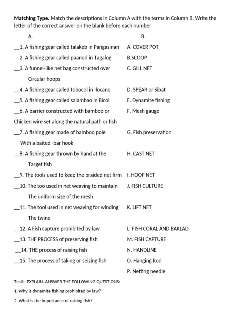Matching Type QUIZ TLE 8 (JULY 31,2024) | PDF