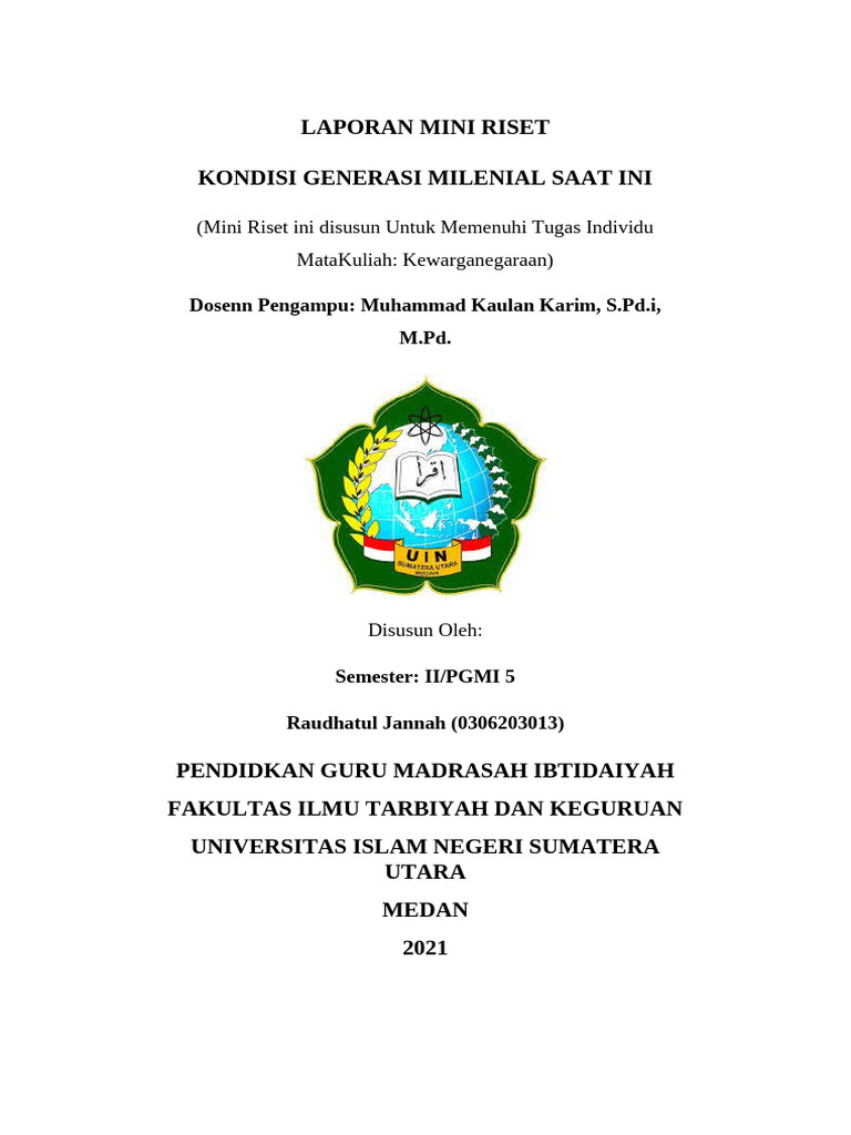 LAPORAN MINI RISET GENERSI MILENIAL PKN JANNAH Revisi | PDF