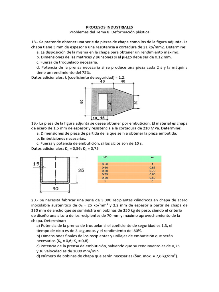Problemas T8 - Conf. Por Def. Plástica (Enunciados y Resolución) | PDF
